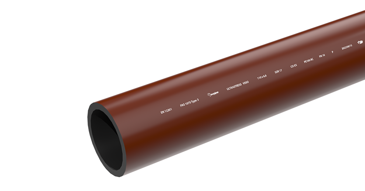 ULTRASTRESS VISIO PE100-RC tipa notekūdeņu caurules ar VISIO ārējo slāni